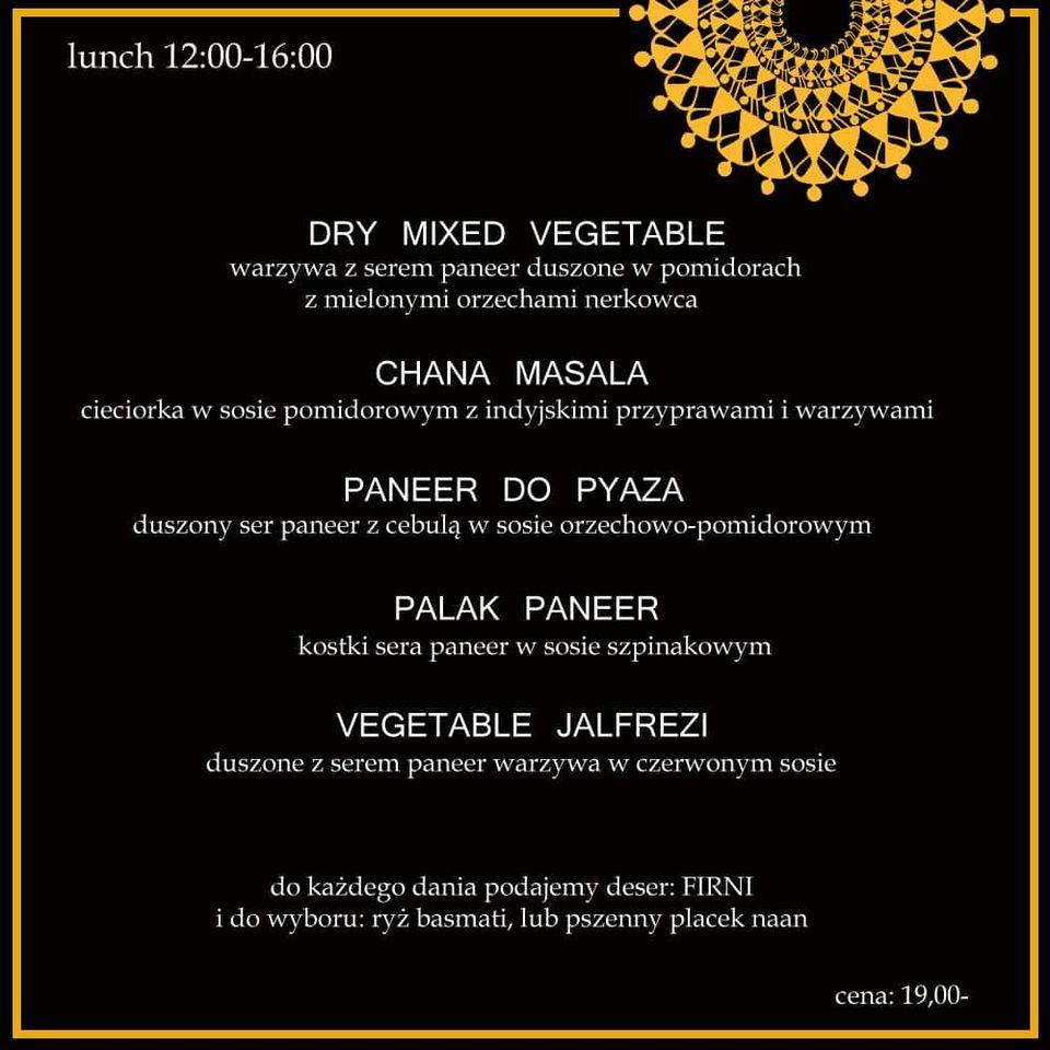 Menu at Małe Indie restaurant, Lublin