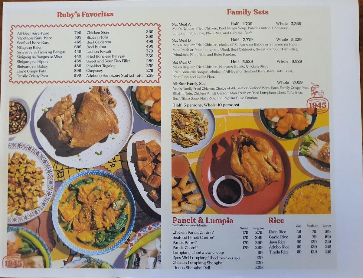 Menu at Max's Intramuros restaurant, Manila, Commerce Building