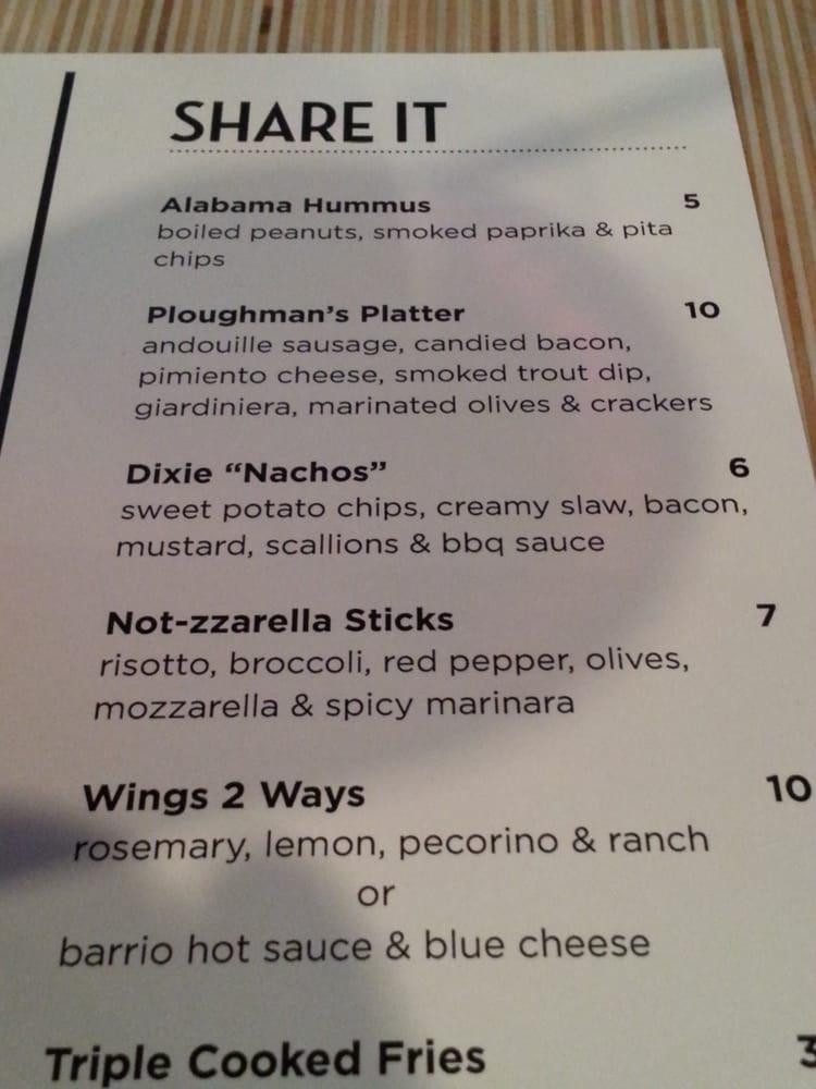Menu at Paramount Bar, Birmingham