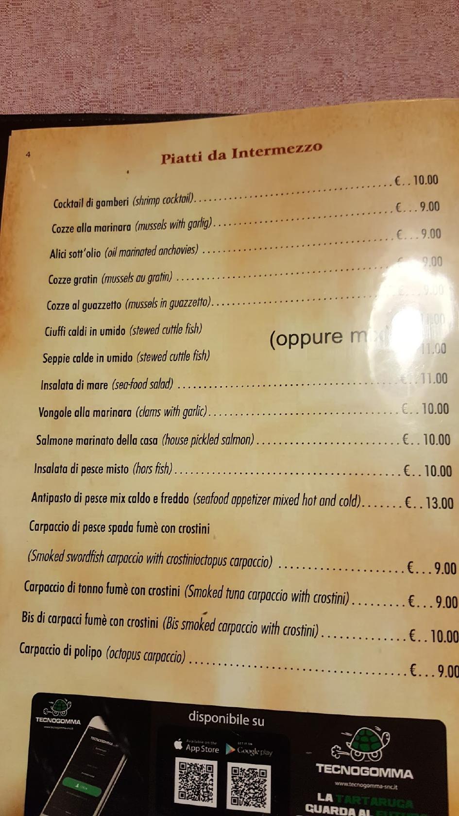 Menu at Ristorante Due Stelle, Reggiolo