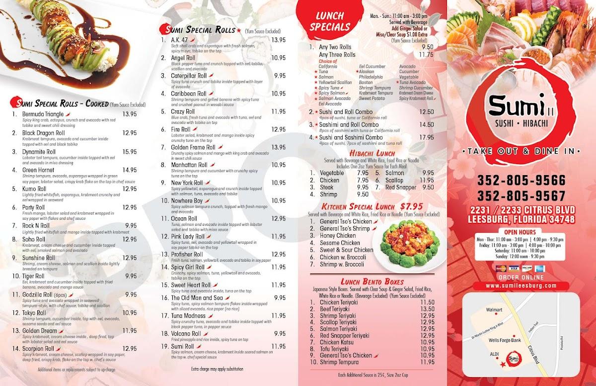 Menu at Sumi Sushi & Hibachi restaurant, Leesburg