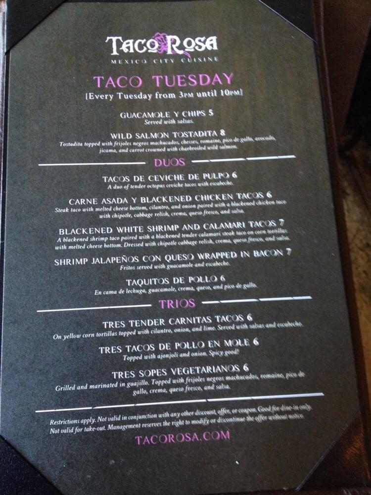 Menu at Taco Rosa restaurant, Irvine, Jamboree Rd