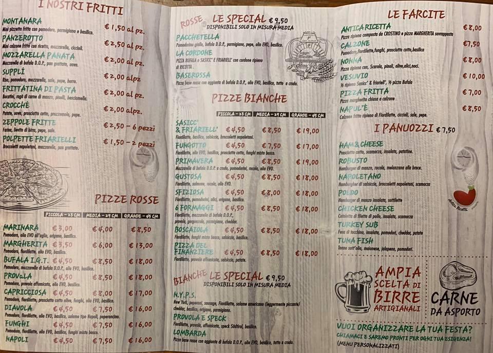 Menu au Antica Ricetta restaurant, Rome