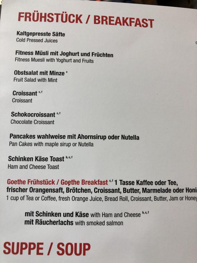 Speisekarte von Goethe Bar, Frankfurt am Main, Frankfurt Airport