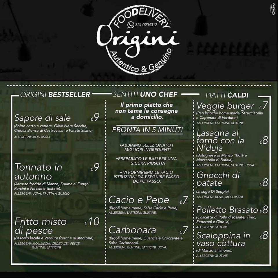 Menu da Origini Ristorante, Castrovillari