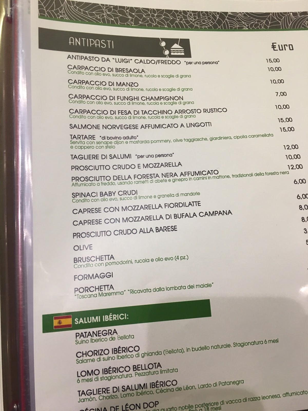 Menu at Pizzeria "Da Luigi", Bari, Via Dante Alighieri