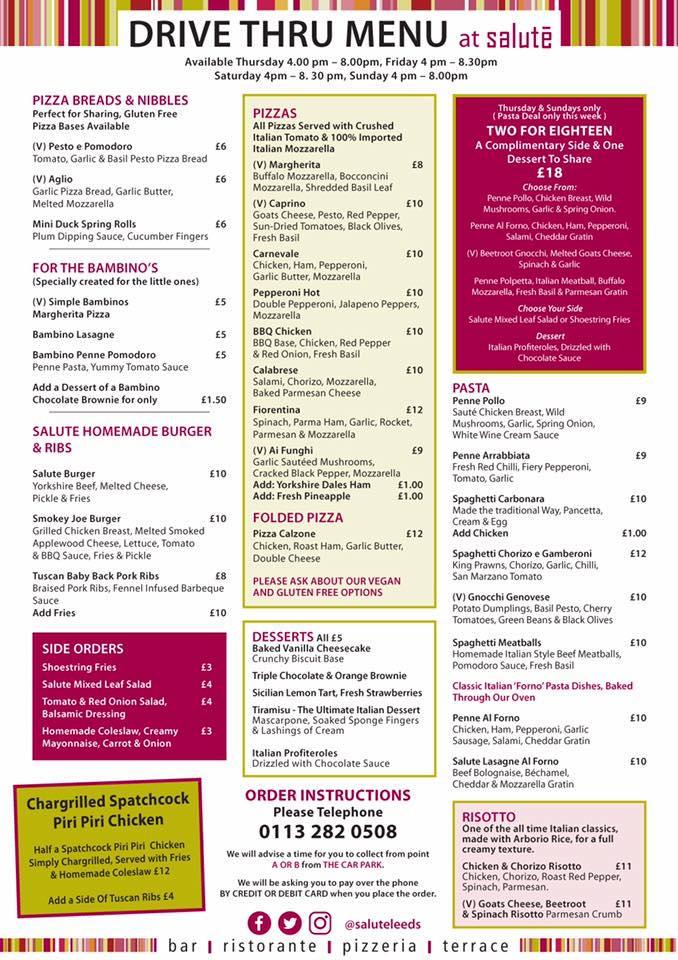 Menu at Salute At The White Swan restaurant, Leeds, The White Swan