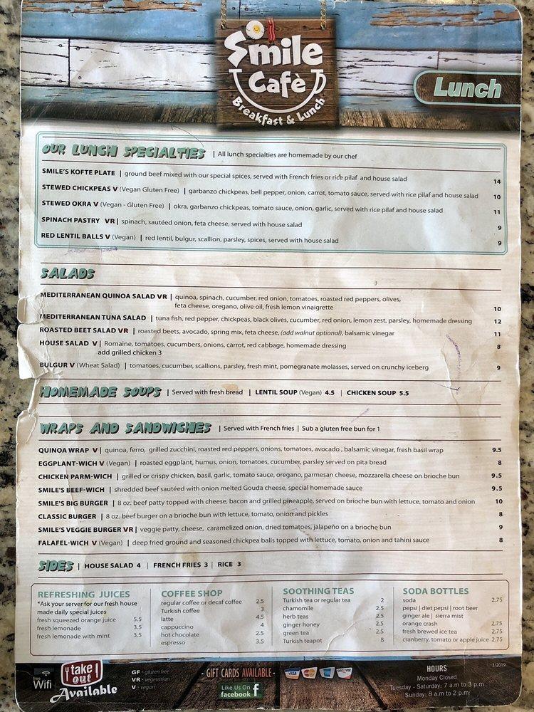 Menu at Smile Cafe Breakfast & Lunch, Easton
