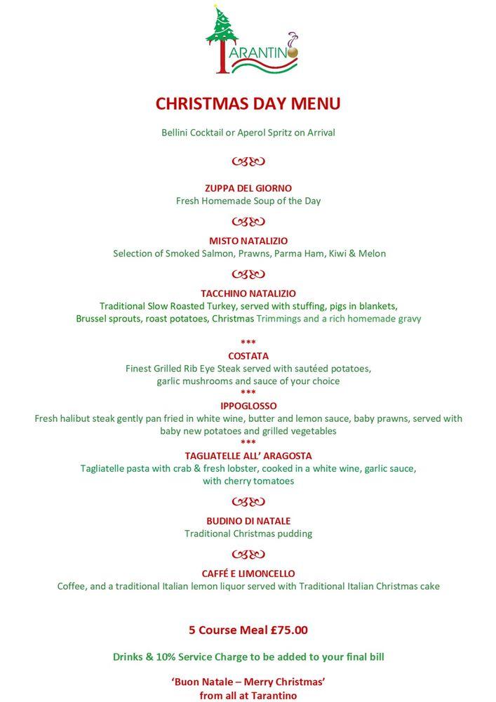 Menu at Tarantino restaurant, Hornchurch