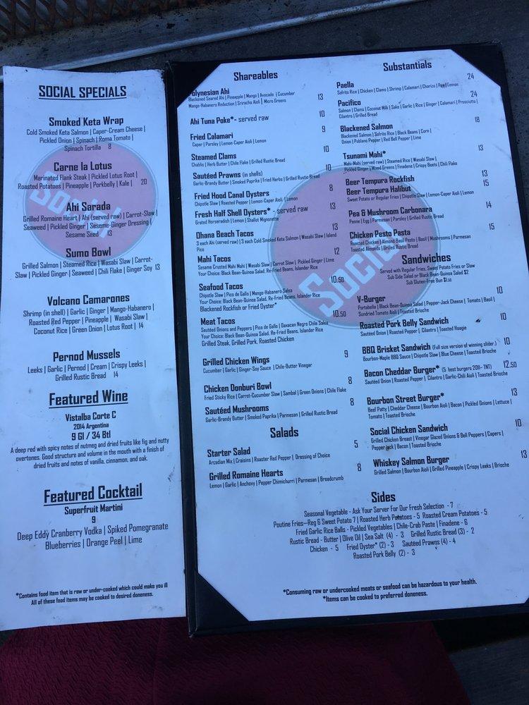 Menu at The Social Bar & Grill, Tacoma