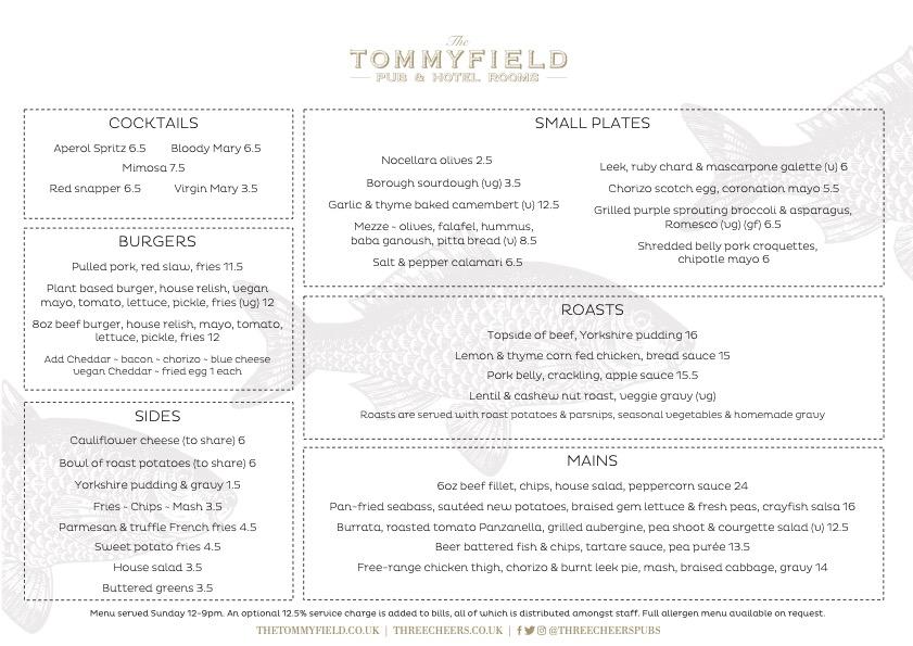 Menu at The Tommyfield pub & bar, London