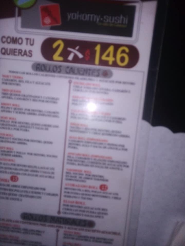 Menu at Yokomy Sushi restaurant, Tijuana, La Pechuga