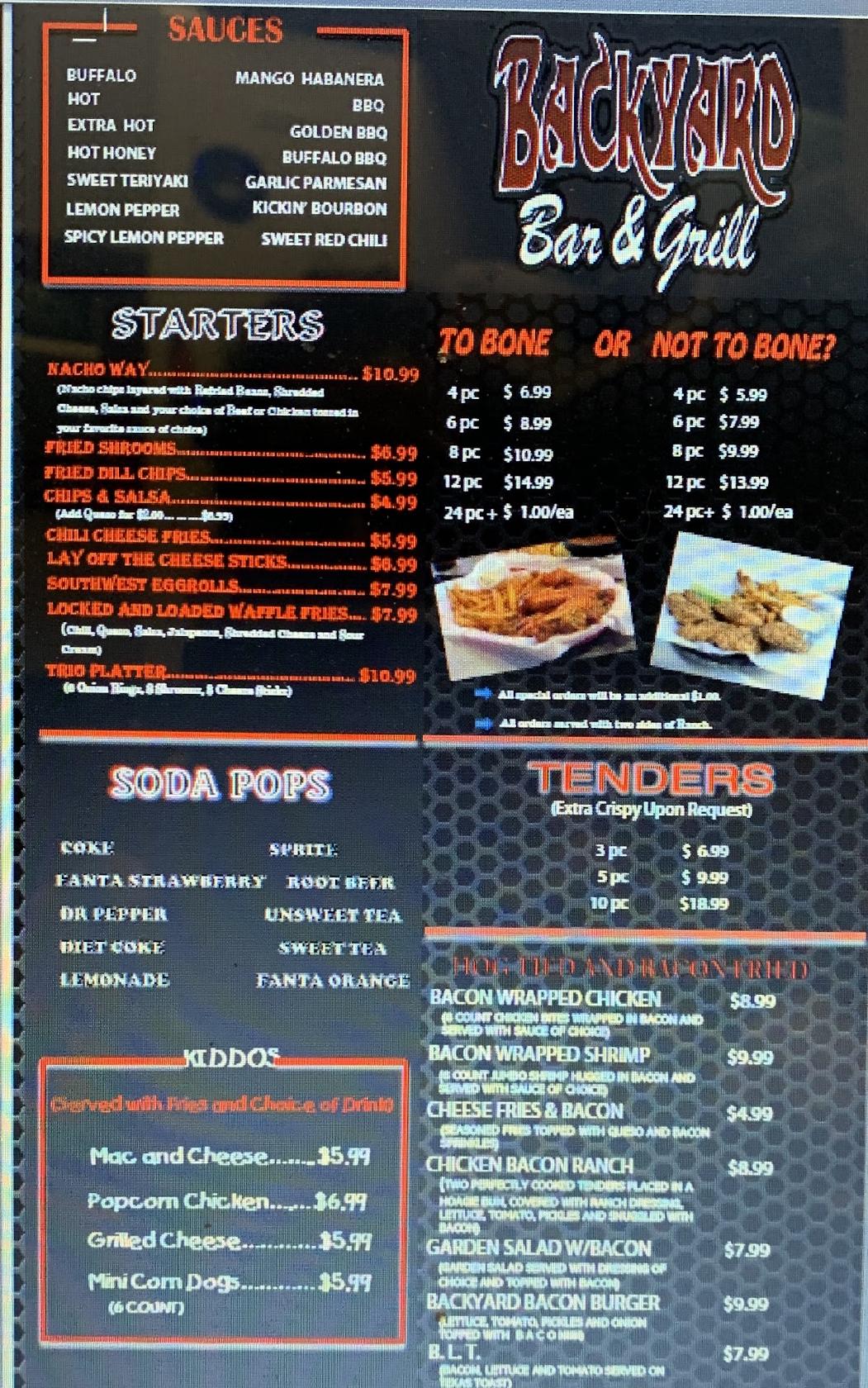 Menu at Backyard Bar and Grill, Austin