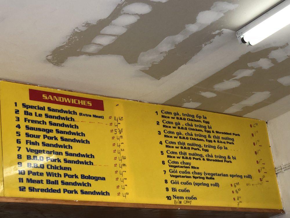 Menu at Bale French Sandwich Shop, San Diego, University Ave