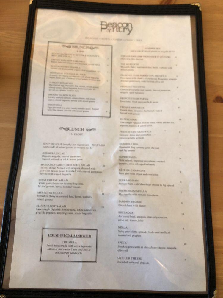 Menu at Beacon Pantry cafe, Beacon, 382 Main St