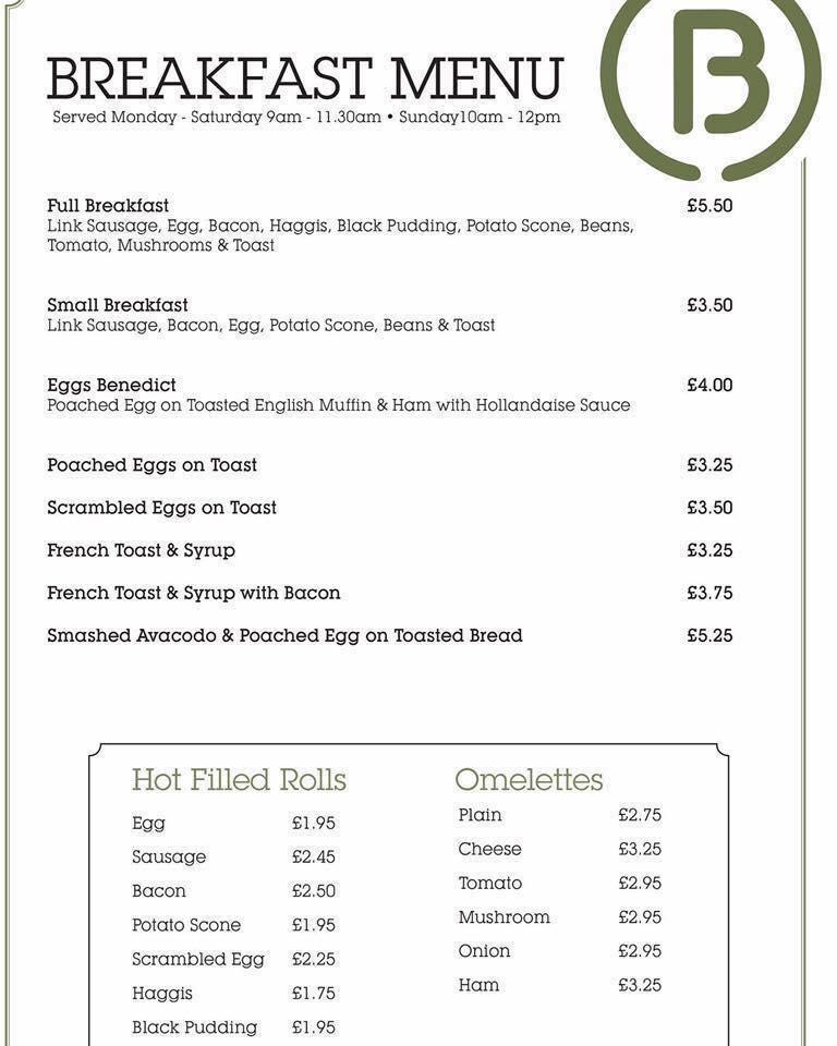 Menu at Belmill Hotel cafe, Bellshill