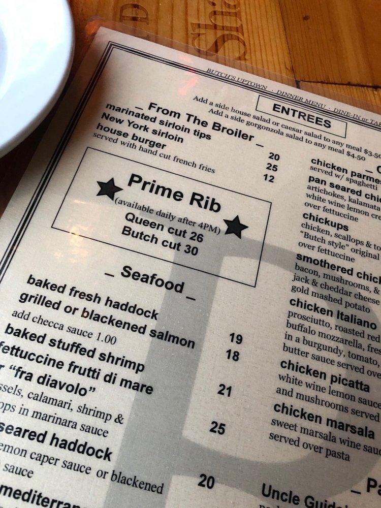 Menu at Butch's Uptown restaurant, Haverhill