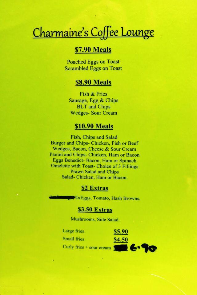Menu at The Parson Bird cafe, Hawera