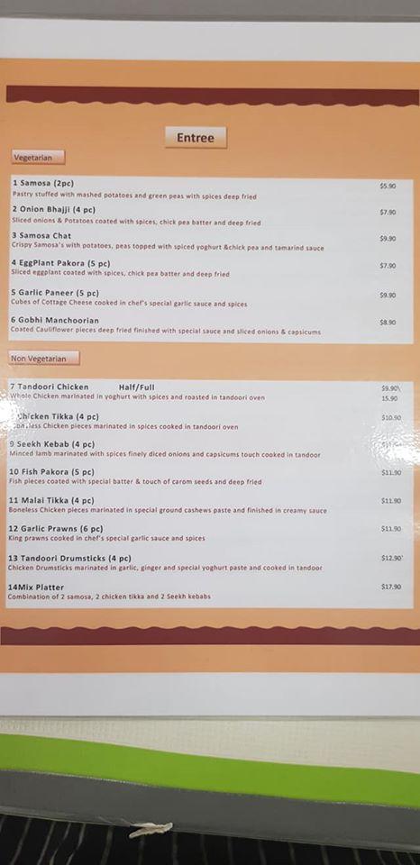 Menu at Curry Mehak Indian restaurant, Leeton