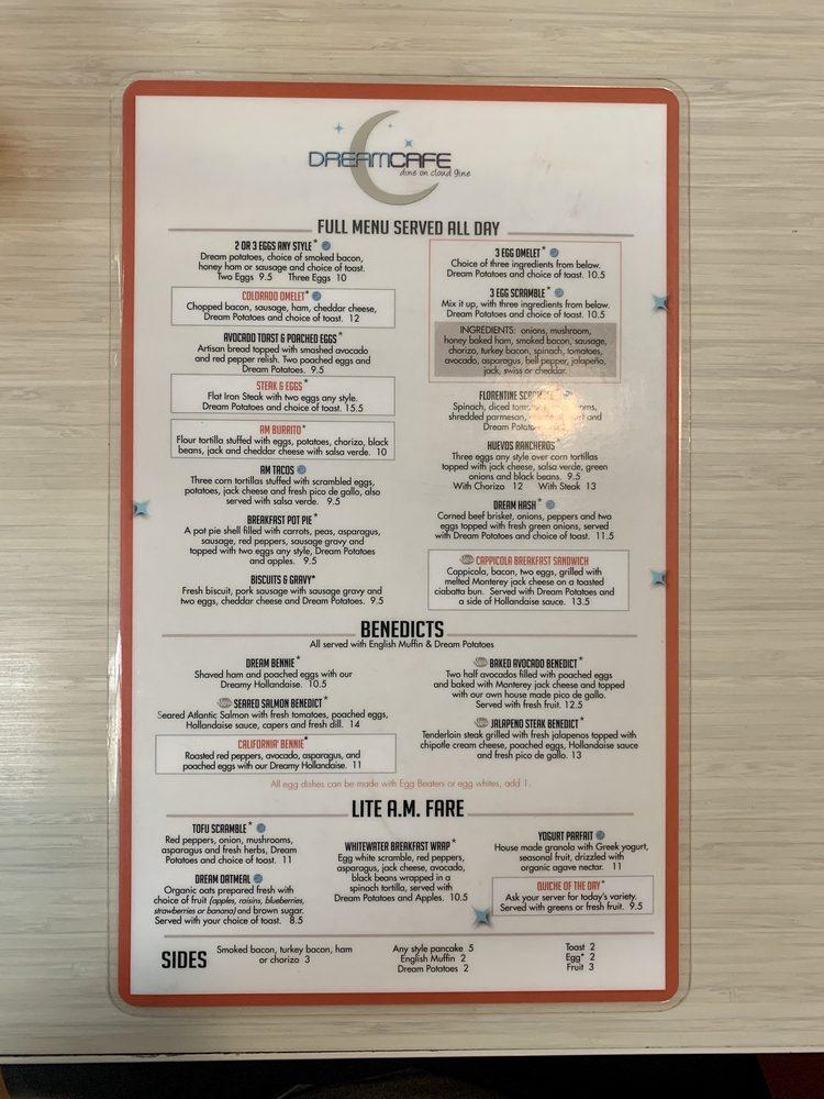 Menu at Dream Cafe, Grand Junction