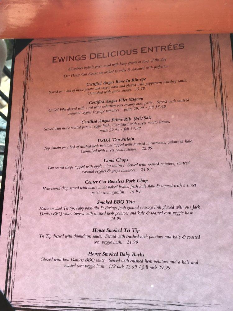 Menu at Ewings on the Kern steakhouse, Kernville