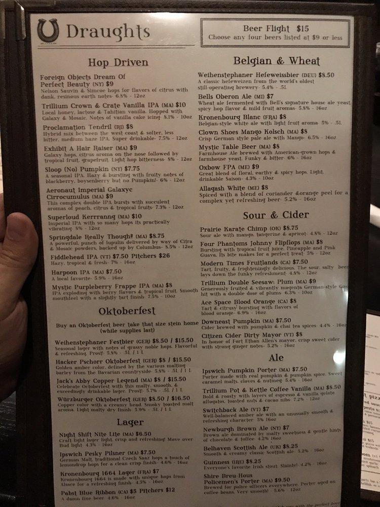 Menu at Five Horses Tavern - South End pub & bar, Boston, 535 Columbus Ave