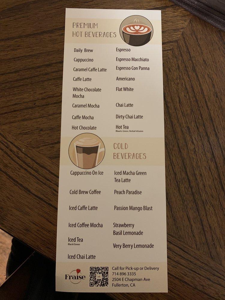 Menu at Fraise Cafe, Fullerton