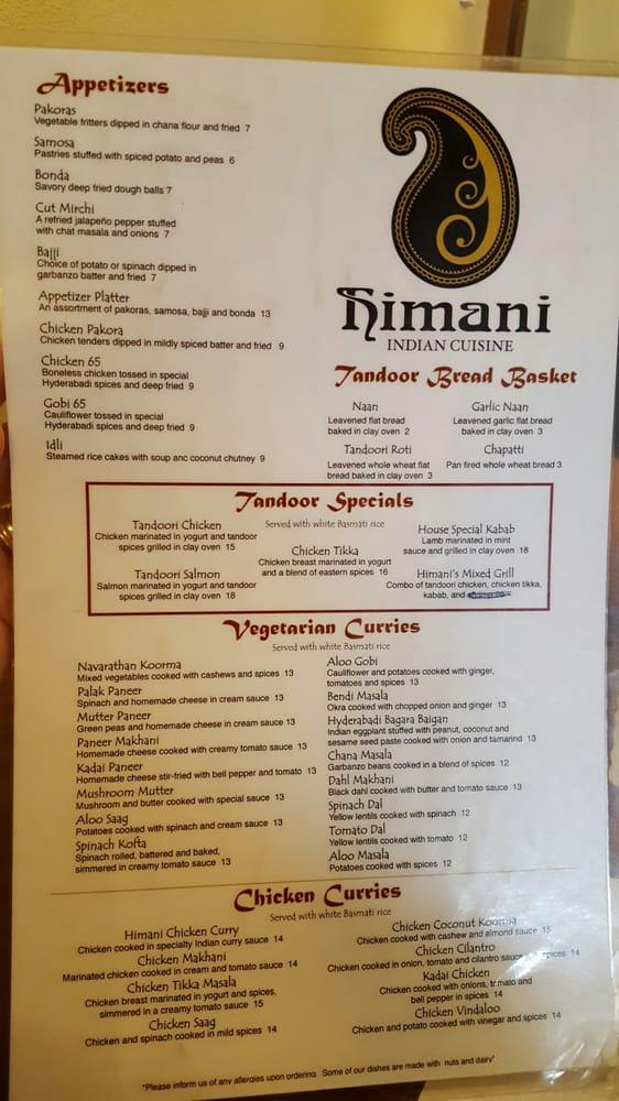 Menu at Himani Indian Cuisine restaurant, Astoria