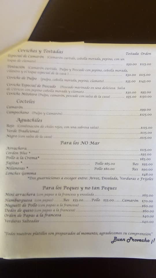 Menu at La Villa Restaurante, San Isidro Mazatepec