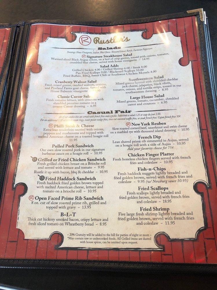 Menu at Rustlers Steak House steakhouse, Windham