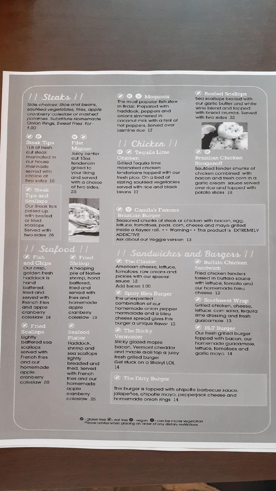 Menu at The Little Grille at the Mill restaurant, Bradford
