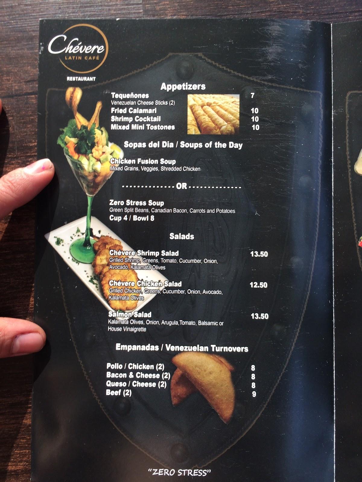 Menu at Chévere Latin Café restaurant, Joliet