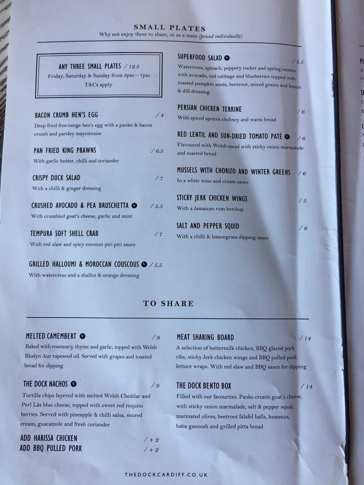 Menu at The Dock pub & bar, Cardiff