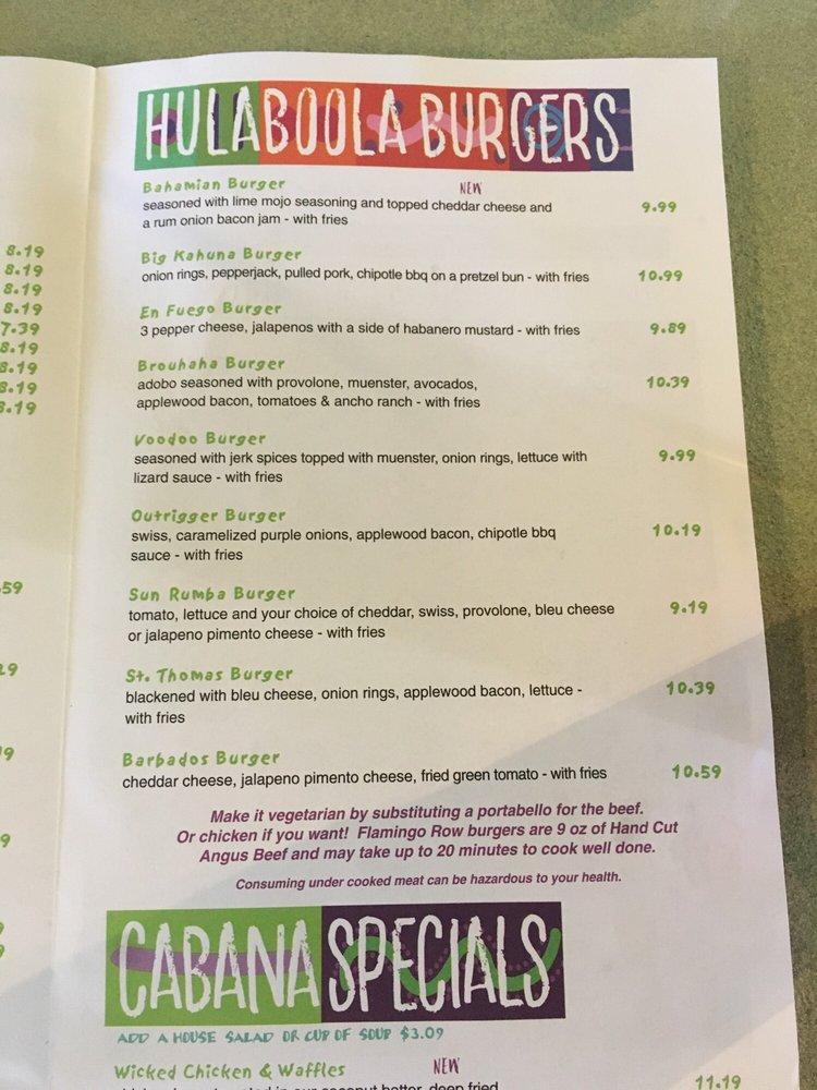 Menu at Flamingo Row restaurant, Paducah