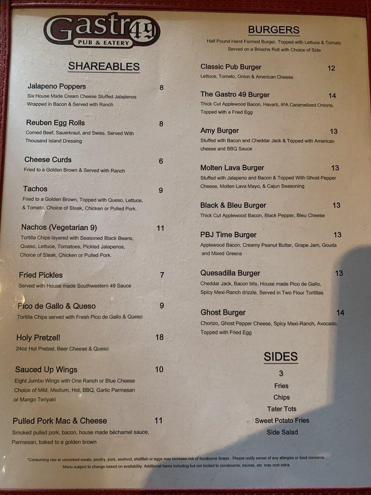 Menu at Gastro 49 restaurant, Chesterton