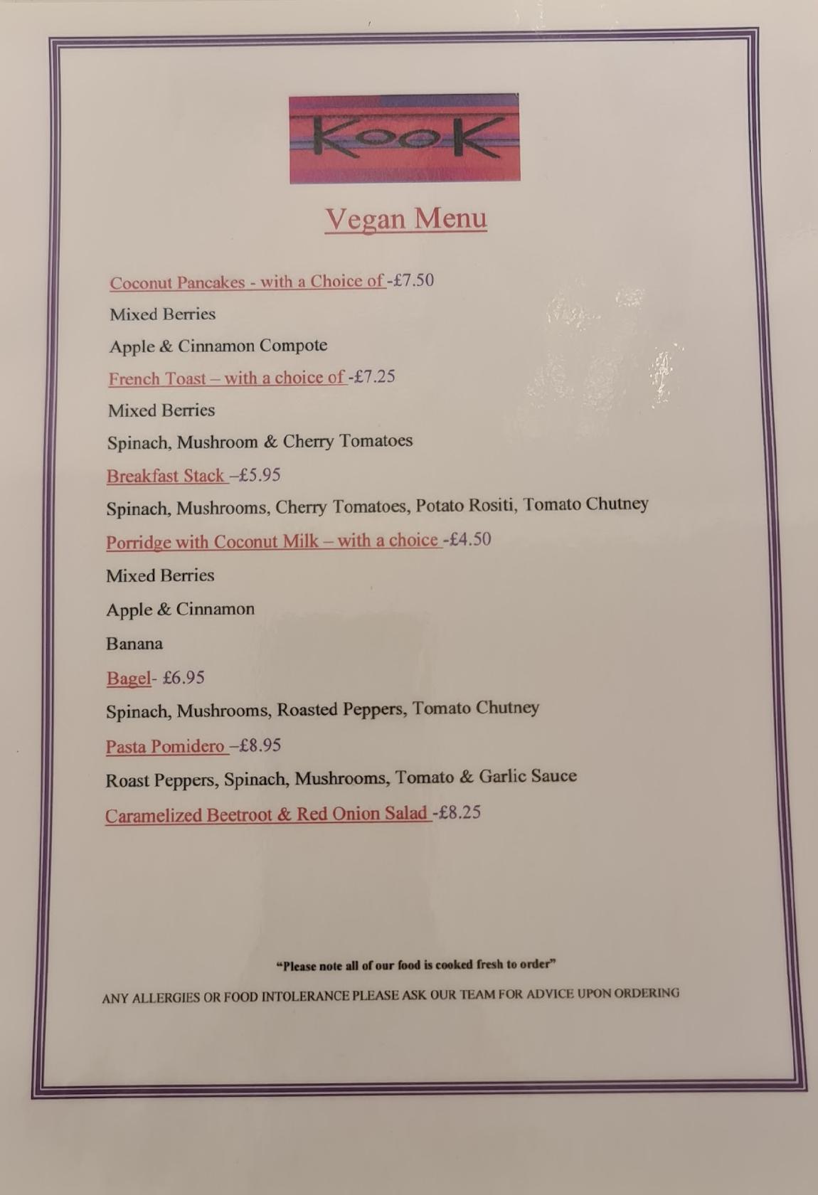 Menu at Kook Bangor restaurant, Bangor, 41 Main St