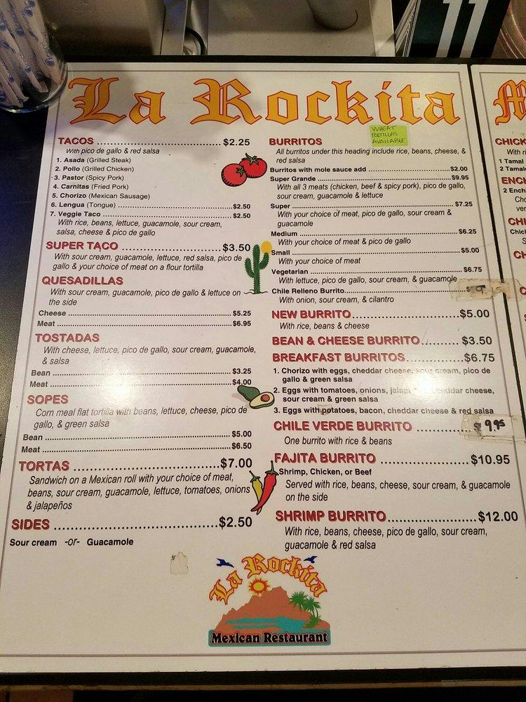 Menu at La Rockita Downtown restaurant, Corvallis, 370 SW Western Blvd ...