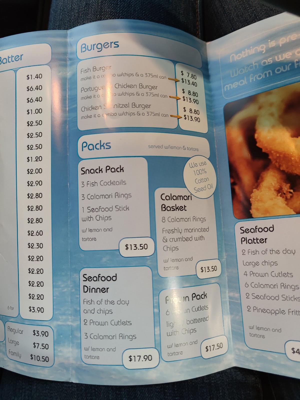 Menu at Saltwater Seafoods restaurant, Revesby