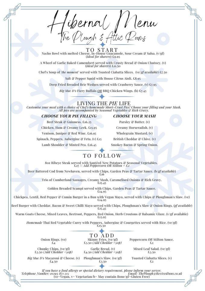 Menu at The Plough & Attic Rooms pub & bar, Rusper