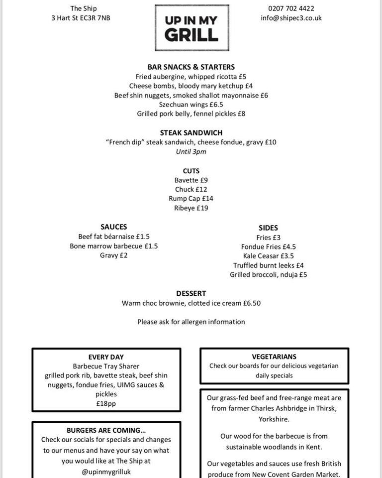 Menu at The Ship pub & bar, London, St Olaves Rectory