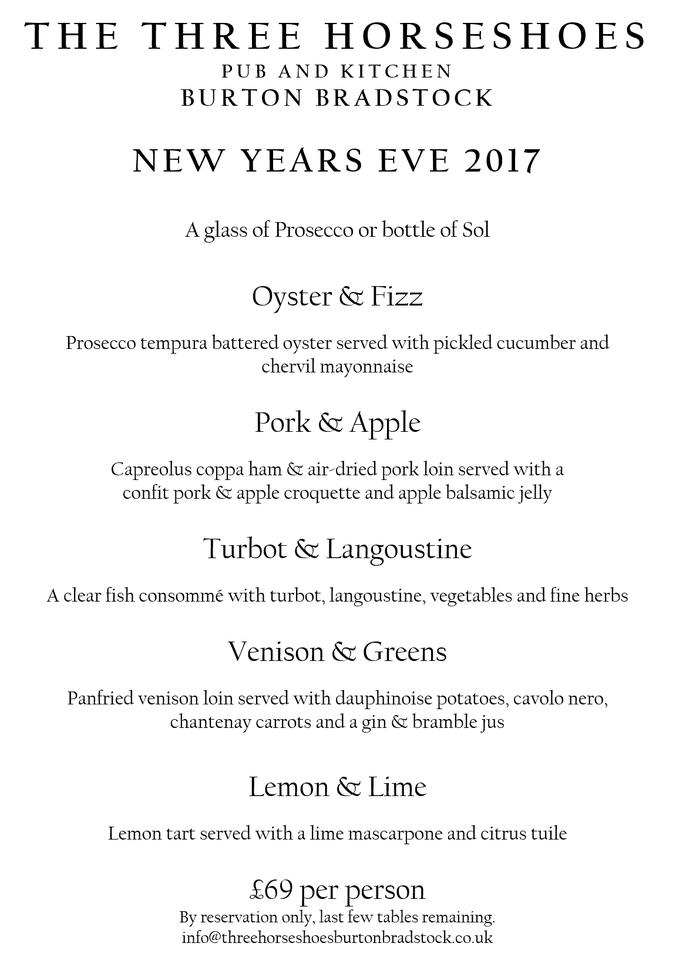Menu at The Three Horseshoes pub & bar, Burton Bradstock