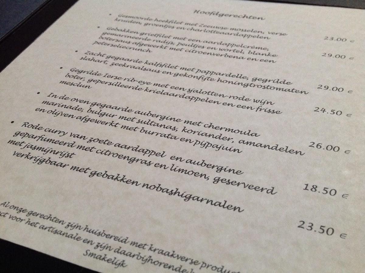Menu at Toi et Moi, Ghent