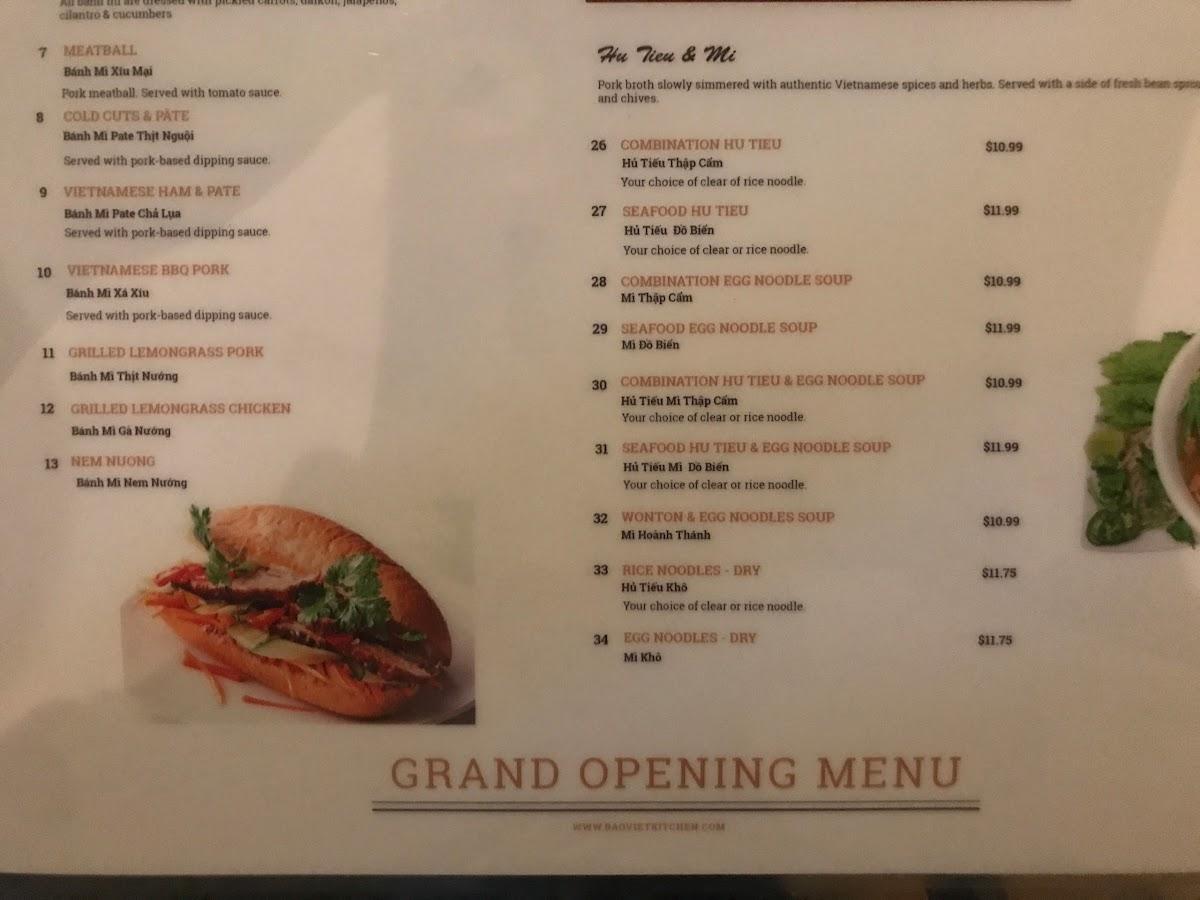 Menu at Bao Vietnamese Kitchen restaurant, Baton Rouge