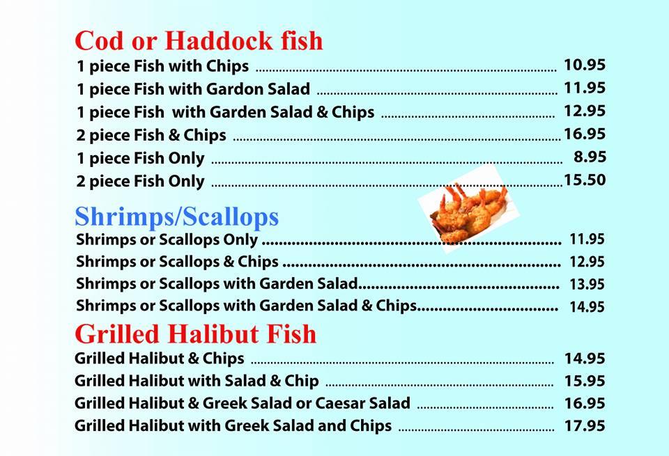 Menu at Captain William's Fish & Chips restaurant, Ajax
