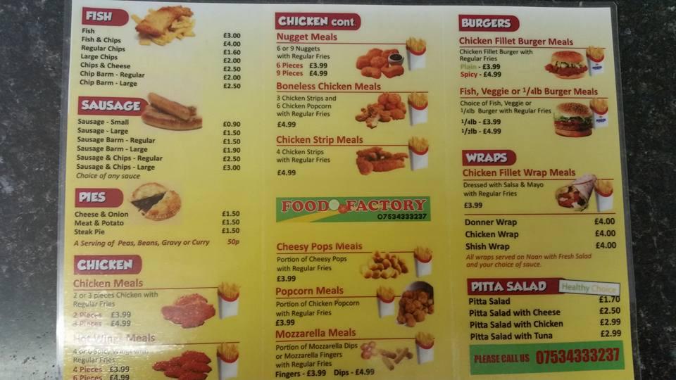 Menu at Food Factory restaurant, Warrington