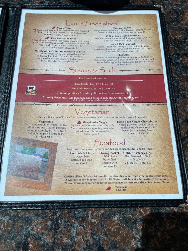 Menu at Homestead Steak House steakhouse, Blanding