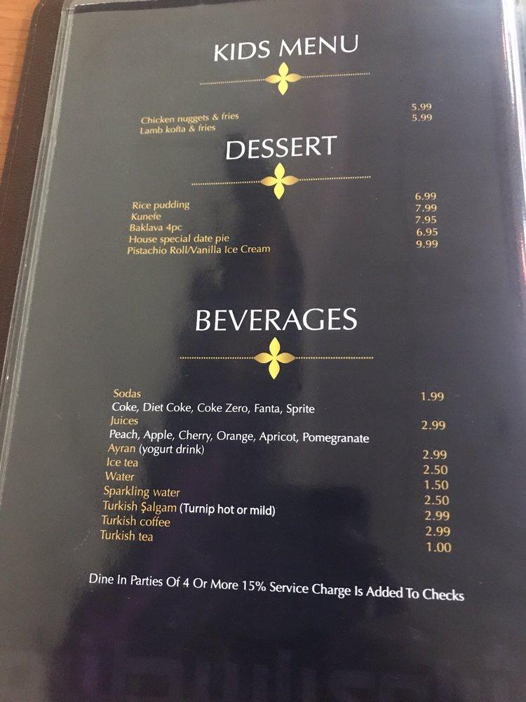 Menu at Istanbul Grill restaurant, Orlando