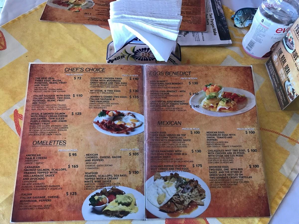 Menu at John's Place restaurant, Cabo San Lucas