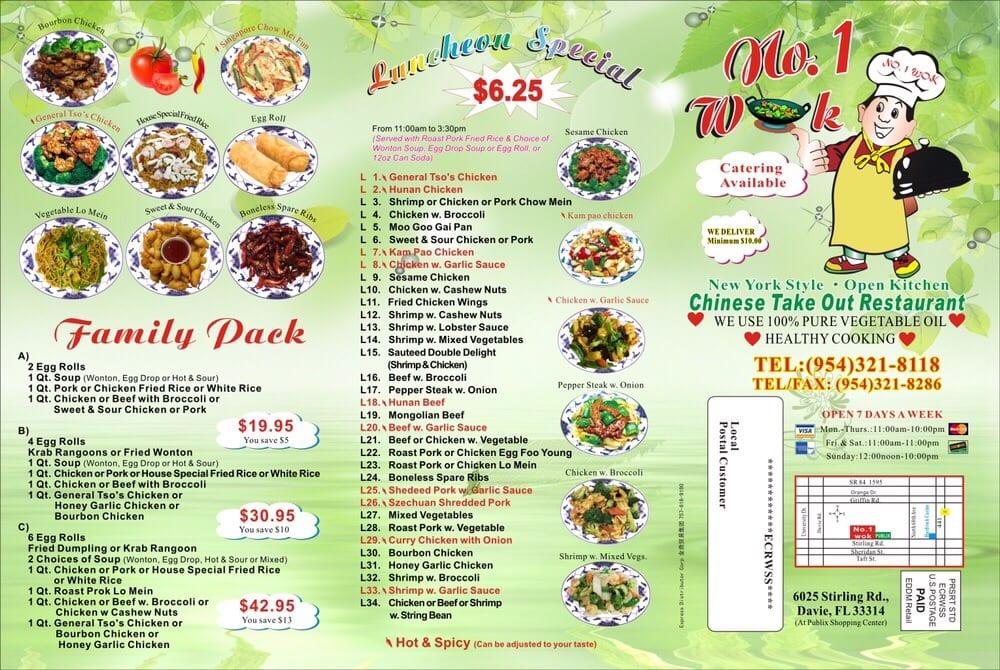 Menu at Number One Wok restaurant, Davie