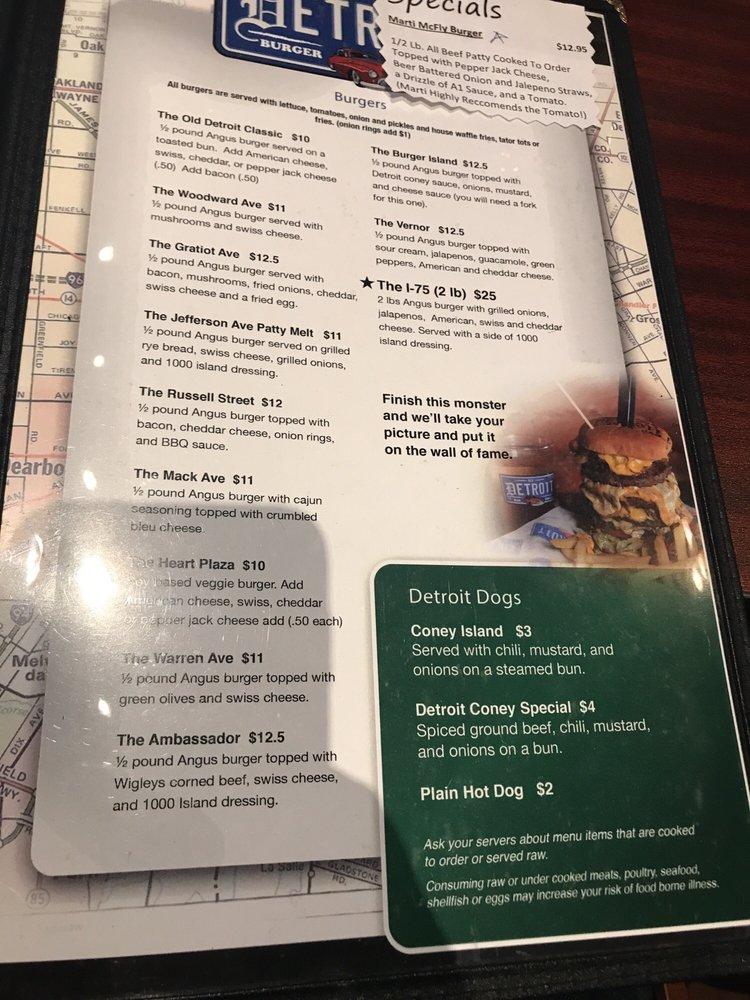 Menu at Old Detroit Burger Bar, Clawson
